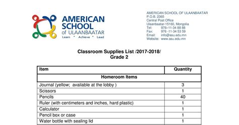G2 Classroom Supplies List 2017 2018 Pdf DocDroid