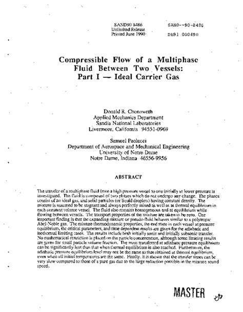 Pdf Compressible Flow Of A Multiphase Fluid Between Two Vessels Samuel Paolucci