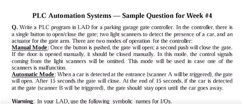 solved plc automation systems sample question for week 4