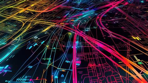 Dynamic Colorful Lines Crisscross A Stylized Map Representing Routes And Connectivity For