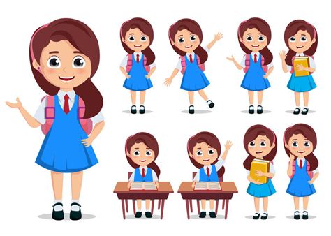 学生字符矢量集 学生卡通人物穿着校服 摆出各种姿势和姿势 为教育相关的设计元素 矢量图素材 高清图片 摄影照片 寻图免费打包下载