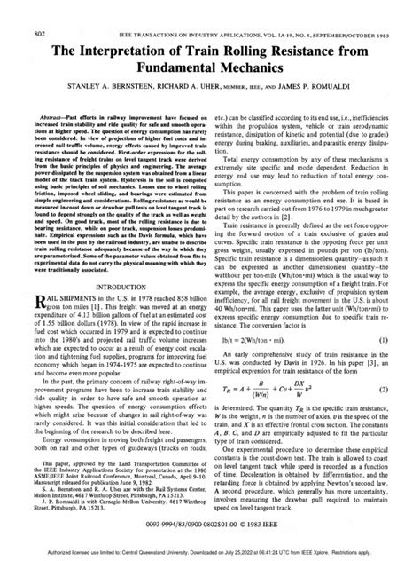 B The Interpretation Of Train Rolling Resistance From Fundamental