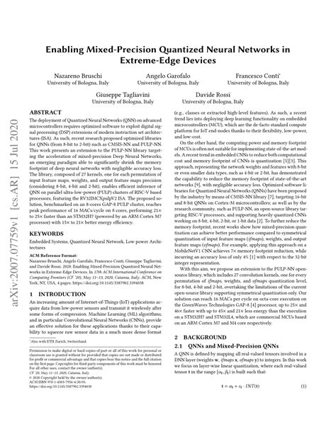 Pdf Enabling Mixed Precision Quantized Neural Networks In Extreme Edge Devices