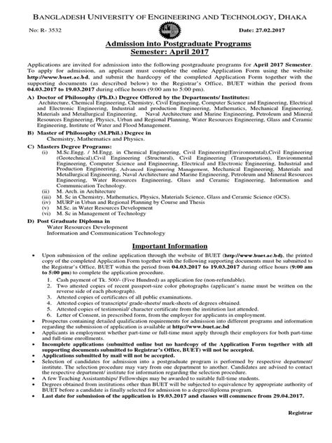 Buet Msc Circular April 2017 Pdf Engineering Academia