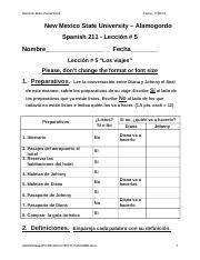 Spanish 211 Leccion 5 Enfoques Nombre Reiko Pascal Smyk Fecha 9