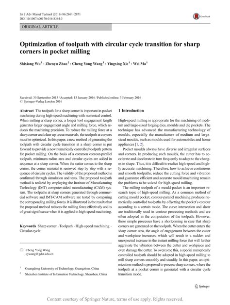 Optimization Of Toolpath With Circular Cycle Transition For Sharp