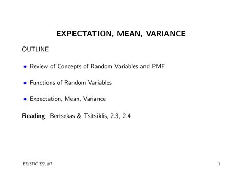 Expectation Mean Variance Lecture Slides Stat 322 Docsity
