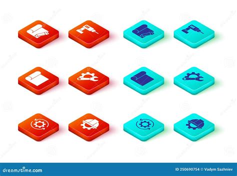 Set Gear And Arrows As Workflow Worker Safety Helmet Gear Graphing Paper For Engineering