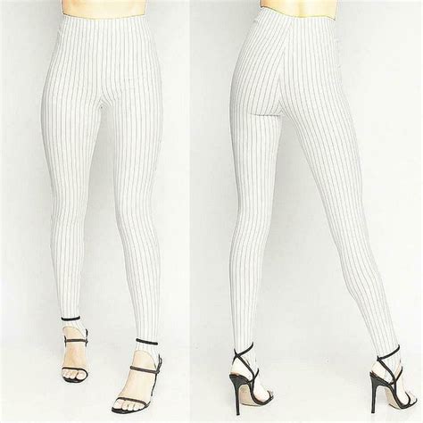 Haute Goth Women Ivory Pinstripes Fitted Stretchy Flattering Stirrup