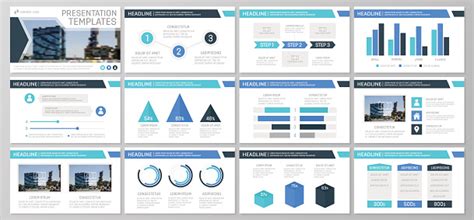 그래프와 차트 다목적 프레 젠 테이 션 템플릿 슬라이드 파란색과 청록색 요소의 집합입니다 전단지와 전단지 기업 보고서 마케팅