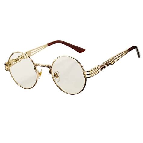 Round Vintage Retro Steampunk Gold Frame Mens Hippie Clear Lens Glasses