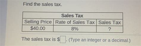 Solved Find The Sales Tax The Sales Tax Is Type An Integer Or A