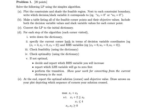 solved problem [20 points] solve the following lp using the simplex