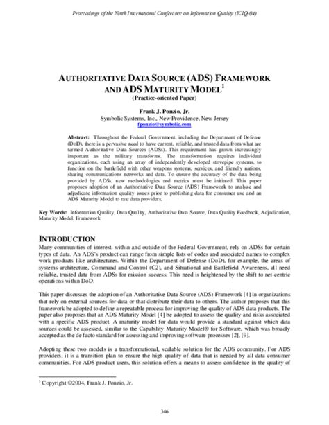 Pdf Authoritative Data Source Ads Framework And Ads Maturity Model
