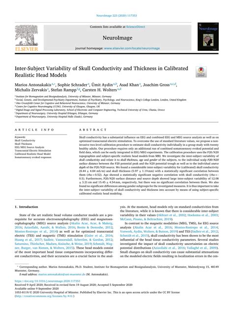 Pdf Inter Subject Variability Of Skull Conductivity And Thickness In Calibrated Realistic Head