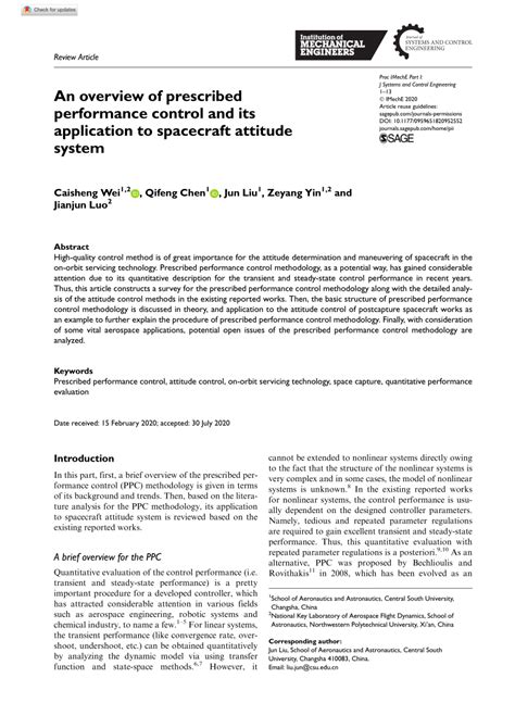 Pdf An Overview Of Prescribed Performance Control And Its Application