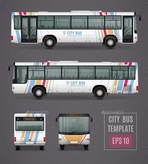 Realistic City Bus Template In Grey Color