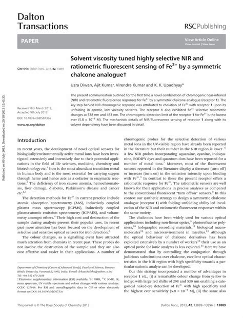 Pdf Solvent Viscosity Tuned Highly Selective Nir And Ratiometric