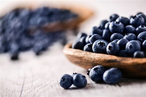 흰색 테이블에 나무 그릇에 갓 수확 블루 베리 소박한 보드에 녹색 잎과 육즙과 신선한 블루 베리 개념에 대한 스톡 사진 및 기타 이미지 Istock