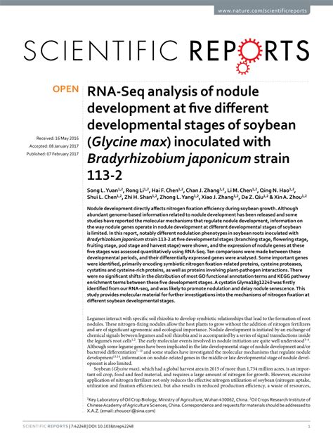 Pdf Rna Seq Analysis Of Nodule Development At Five Different Developmental Stages Of Soybean
