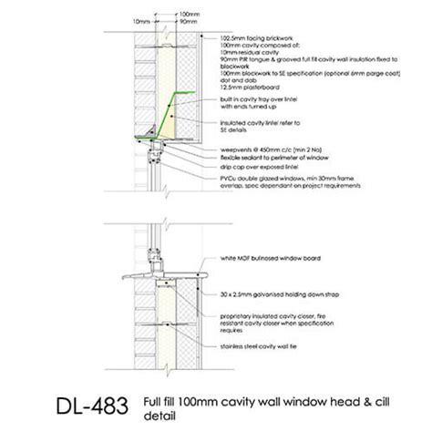 Dl483 Extension Full Fill Cavity Wall Window Head And Cill Detail