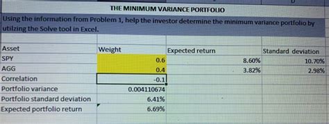 Solved The Minimum Variance Portfolio Using The Information
