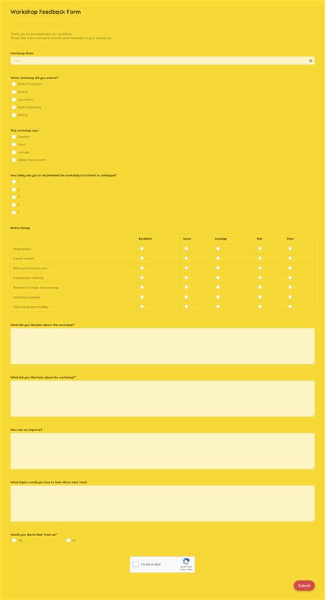 Free Workshop Feedback Form Template Formplus