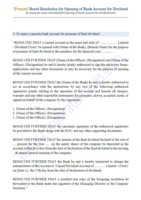 Board Resolution Template To Open Bank Account