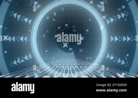 binary code and geometric shapes animation over futuristic digital interface technology coding