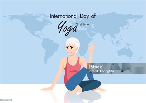 파스텔 컬러 스타일 벡터 일러스트에서 여성 연습 삼각형 포즈 요가 플랫 아이콘 디자인과 21 6 월 국제 요가 의 날 만화 캐릭터 6월에 대한 스톡 벡터 아트 및 기타