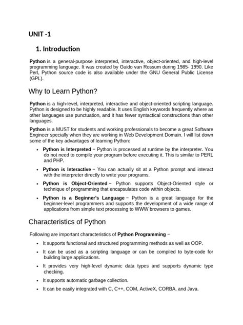 Python Notes Unit 1 And 2 1 Pdf