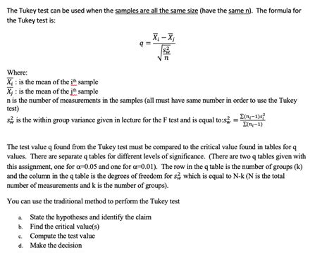 Solved The Tukey Test Can Be Used When The Samples Are All Chegg Com