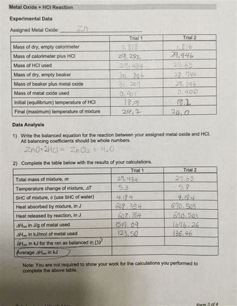 Solved Experimental Data Assigned Metal Trial 1 Trial 2 Chegg Com