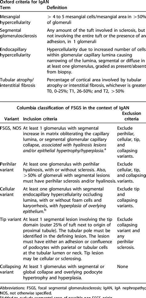 Definitions Of Oxford Criteria For Igan And Of The Columbia