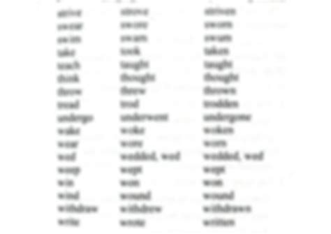 Solution List Of Irregular Verbs In Three Forms Studypool