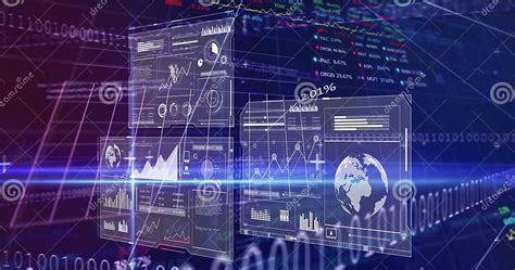 Image Of Statistics Binary Coding And Financial Data Processing Over Grid Stock Illustration