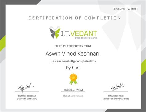 Aswin Kashnari On Linkedin Got Certified In Python