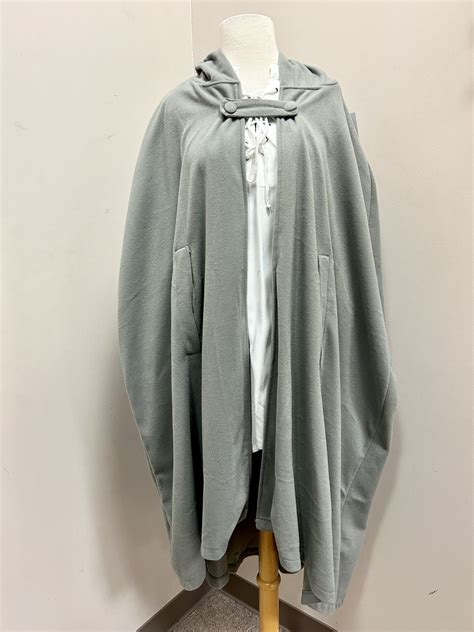 Button Front Faux Wool Hooded Cloak Green Gray Black Cosplay