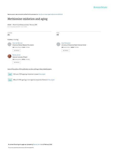 Methionine Oxidation And Aging Pdf Biochemistry Chemistry