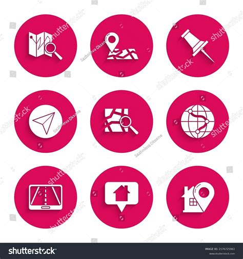 Set Folded Map Location Marker Map Stock Vector Royalty Free