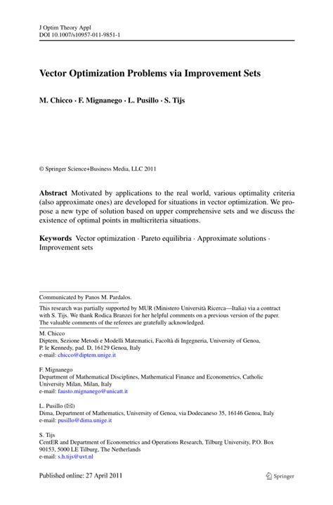 Pdf Vector Optimization Problems Via Improvement Sets