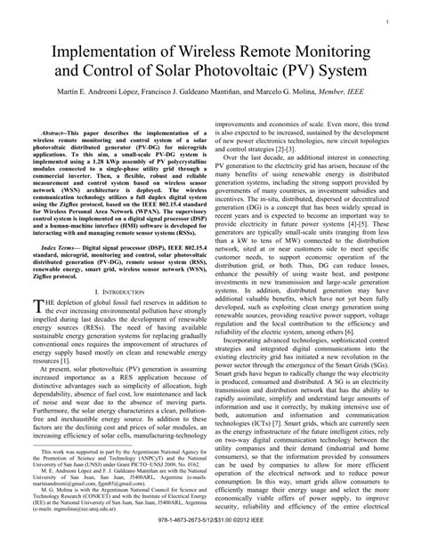 Pdf Implementation Of Wireless Remote Monitoring And Control Of Solar Photovoltaic Pv System