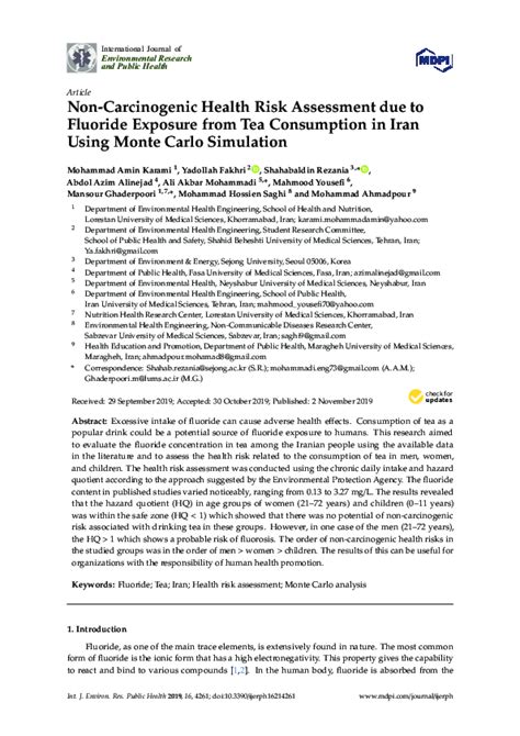 Pdf Non Carcinogenic Health Risk Assessment Due To Fluoride Exposure From Tea Consumption In