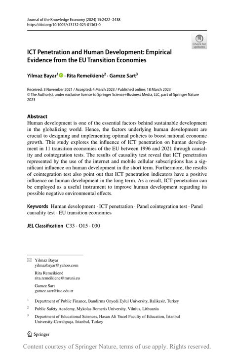 Ict Penetration And Human Development Empirical Evidence From The Eu Transition Economies