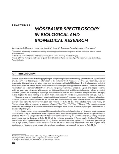 Pdf Mössbauer Spectroscopy In Biological And Biomedical Research