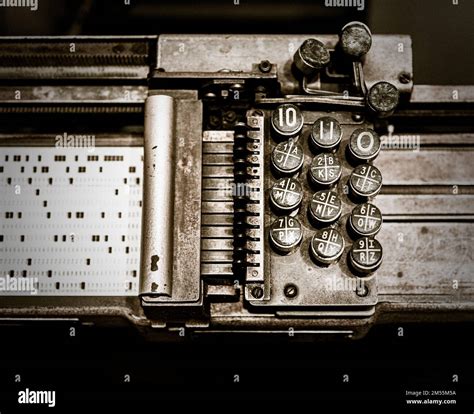 A Top View Of A Vintage Punch Card Machine At The Intelligence Factory At Bletchley Park Stock