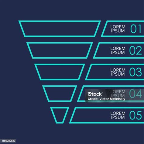 깔때기 기호 템플릿입니다 인포그래픽은 5단계 옵션 또는 레벨이 있는 요소를 디자인합니다 벡터 그림입니다 깔때기에 대한 스톡 벡터