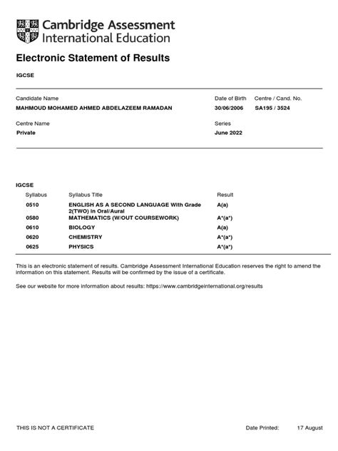 Electronic Statements Of Results For June 2022 Pdf Educational