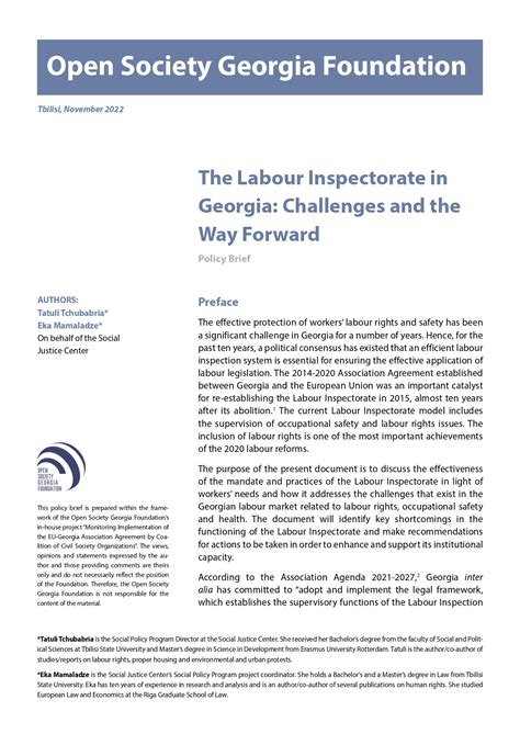 The Labour Inspectorate In Georgia Challenges And The Way Forward