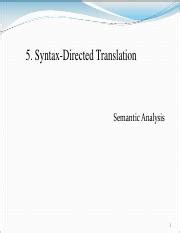 5 SDT 2022 Pdf 5 Syntax Directed Translation Semantic Analysis 1 Outline Syntax Directed